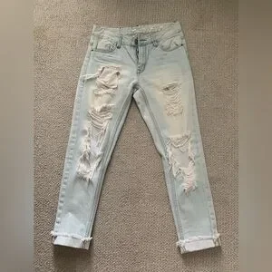 stradivarius | Jeans | Stradivarius Light Blue Denim With Brown Patch ...